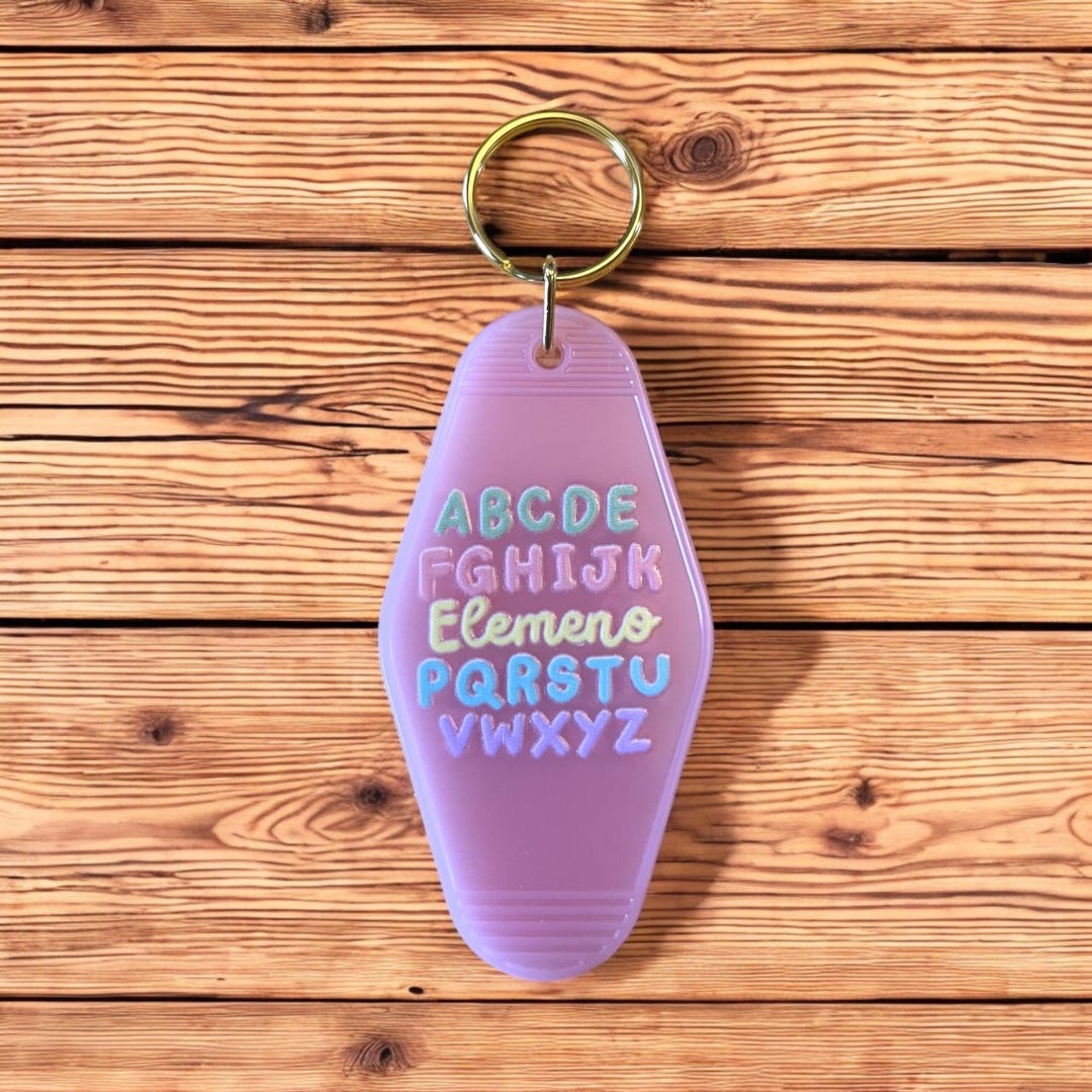 Vintage-look Motel Key Translucent Pink Teacher-themed 3.5” Keychain ...