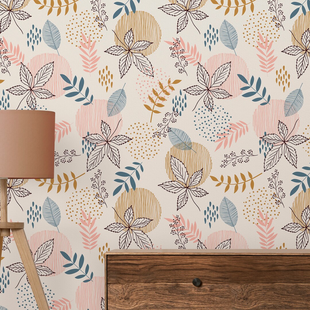 Autrumn Leaves Wallpaper Peel and Stick,beige Color Wall Mural, Nature ...