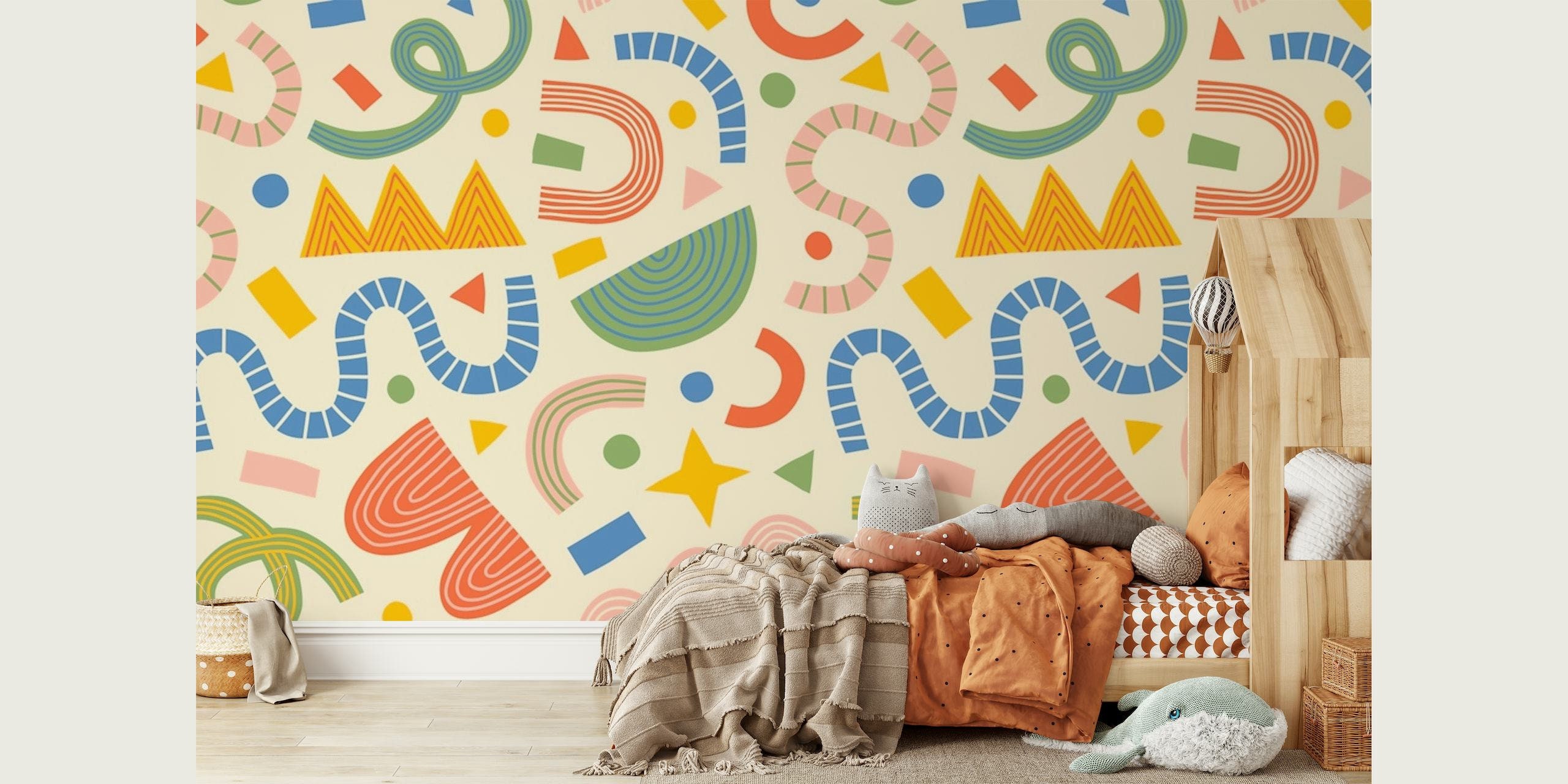 Happy Kids Shapes Wall Mural Nursery,rainbow Color and Different Shapes ...
