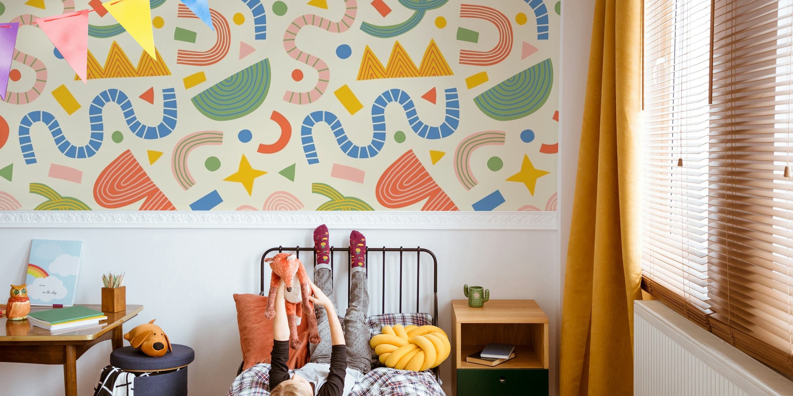 Happy Kids Shapes Wall Mural Nursery,rainbow Color and Different Shapes ...