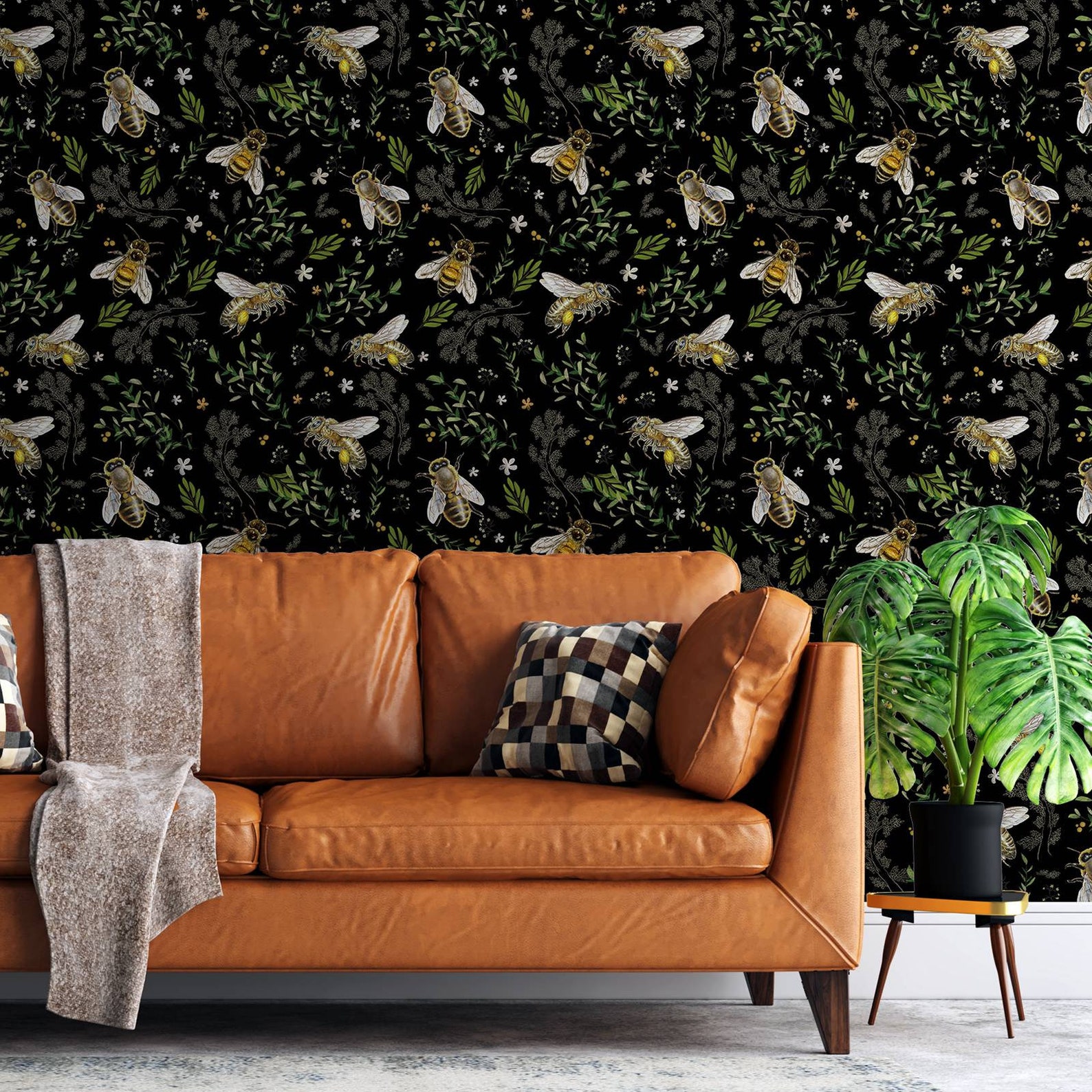 Removable Spring Bee Pattern Wallpaper in Midnight Black Peel - Etsy