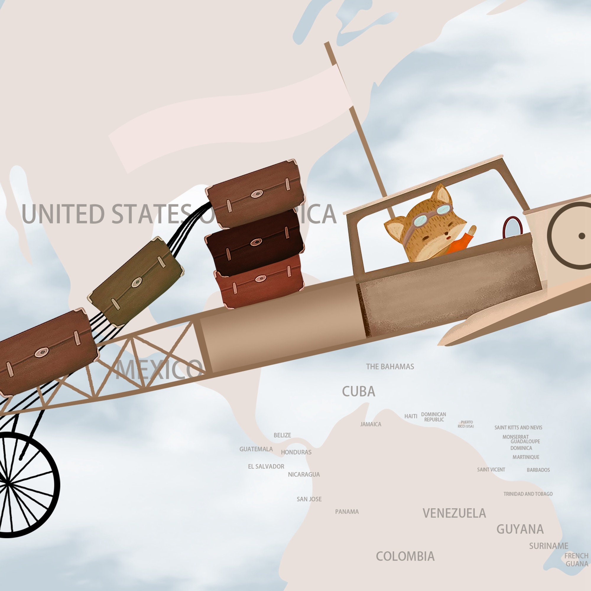 Cartoon World Map Wall Mural Jet Air Planes With Hot Air - Etsy