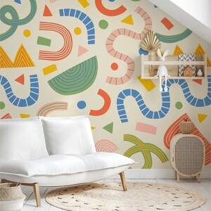 Happy Kids Shapes Wall Mural Nursery,rainbow Color and Different Shapes ...