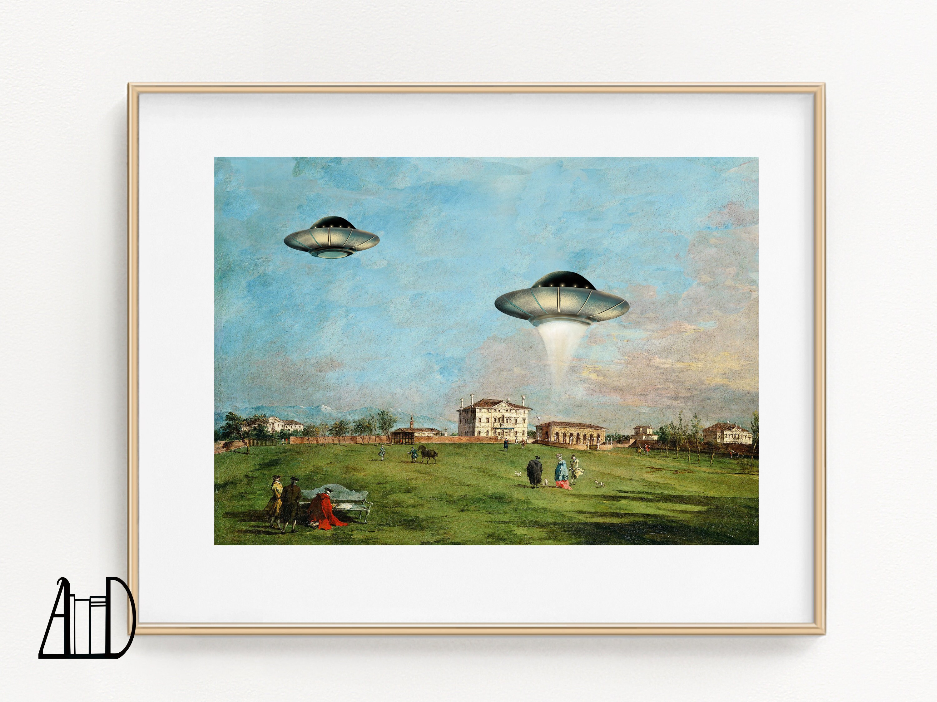 UFO Art Print Wall Art, Flying Saucer Vintage Altered Art, Classical ...