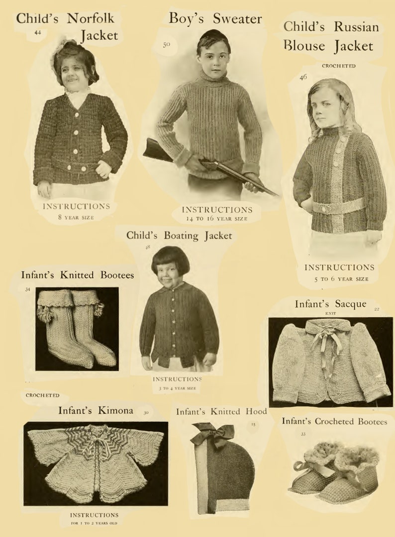 Vintage 1900s Knitting Crocheting Pattern Book, Edwardian Victorian Handiwork Knit Crochet Guide ...