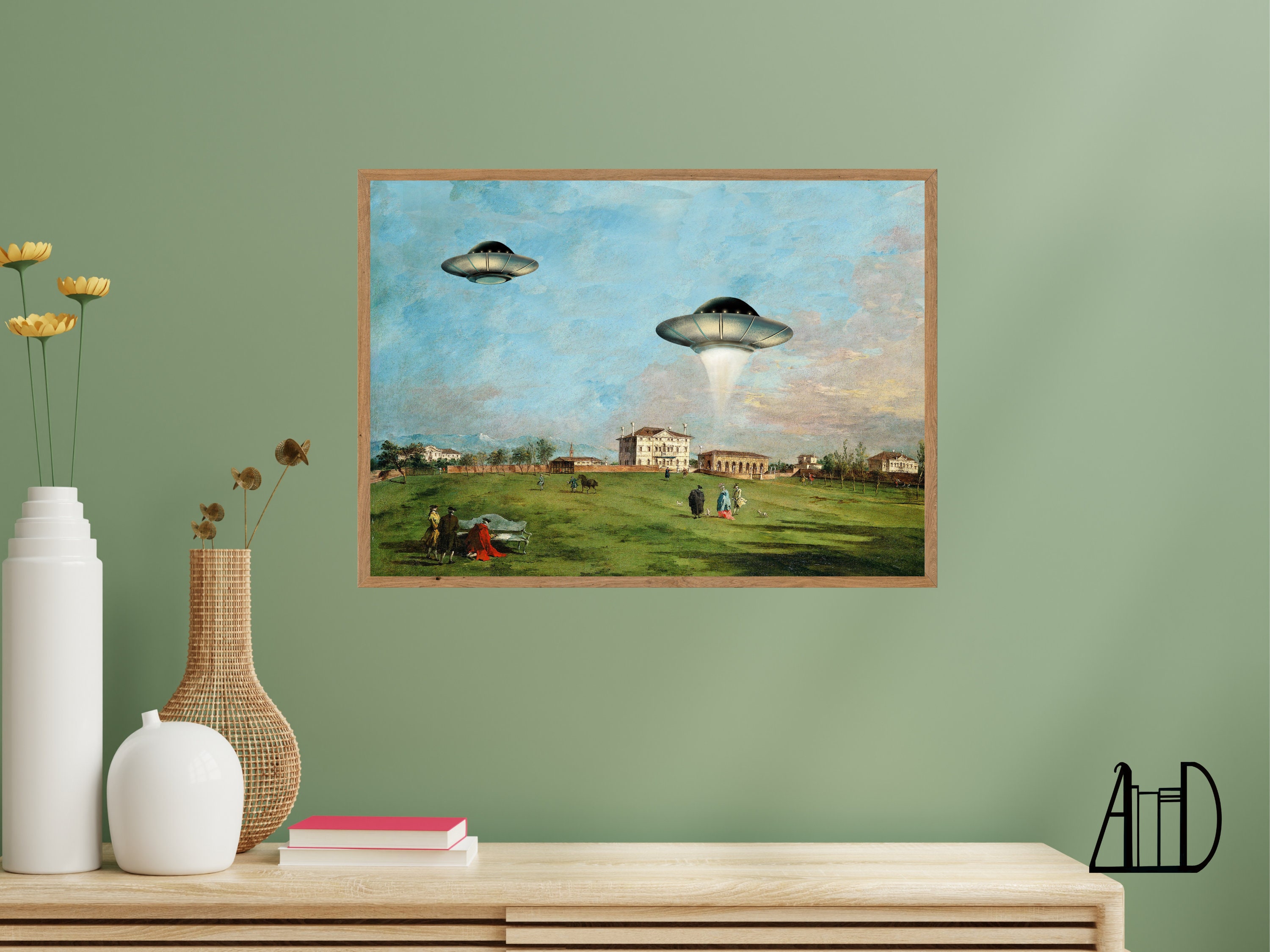 UFO Art Print Wall Art, Flying Saucer Vintage Altered Art, Classical ...