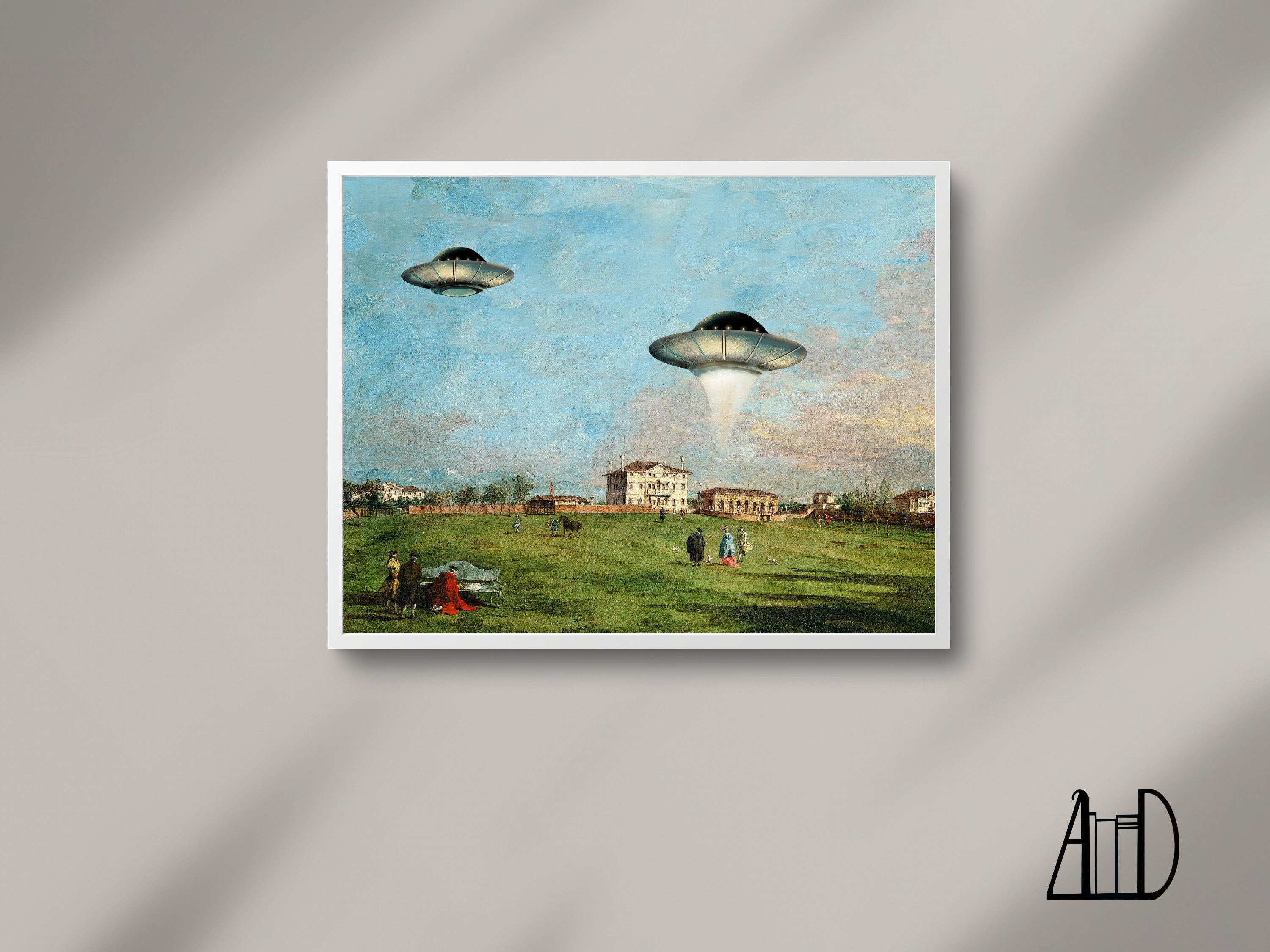 UFO Art Print Wall Art, Flying Saucer Vintage Altered Art, Classical ...
