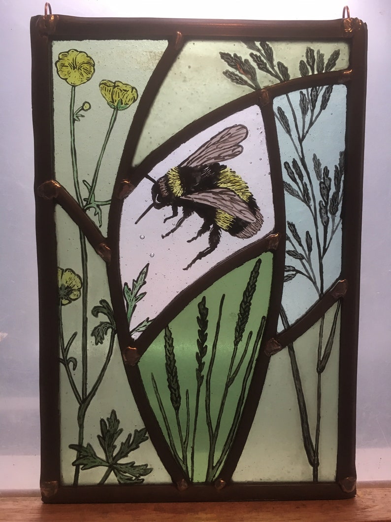 Bumble Bee Stained Glass Panel - Etsy UK
