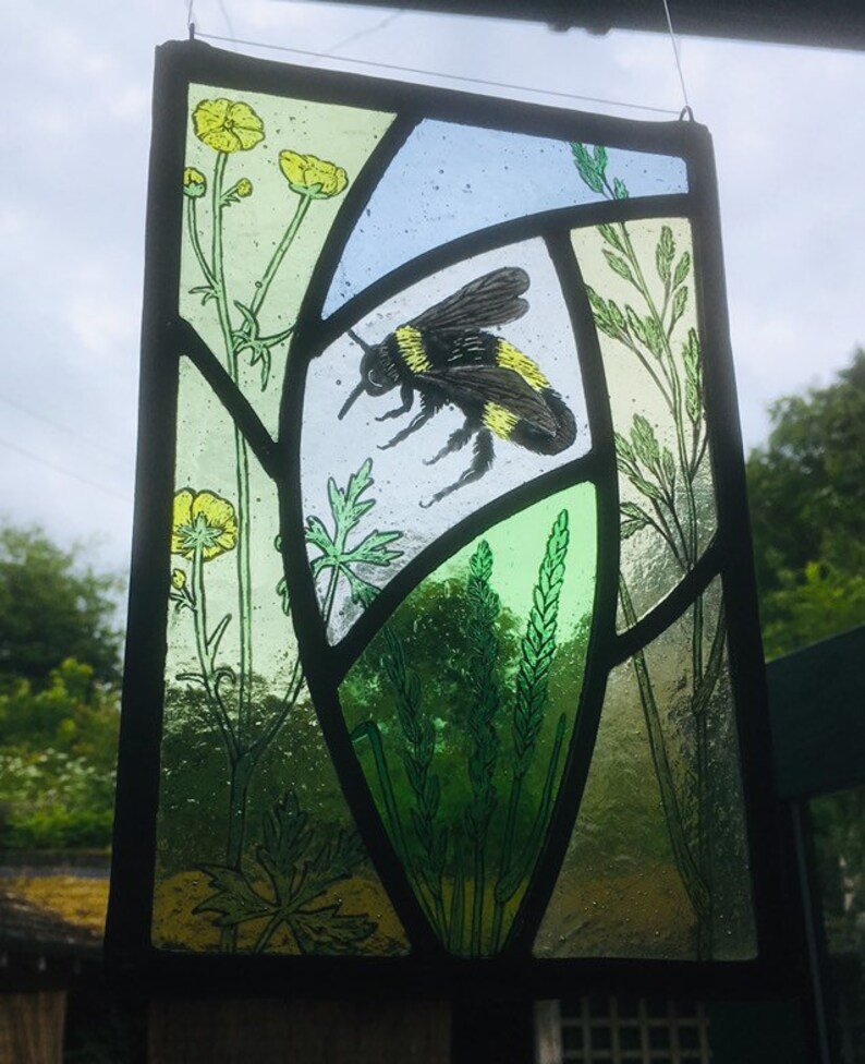 Bumble Bee Stained Glass Panel - Etsy UK