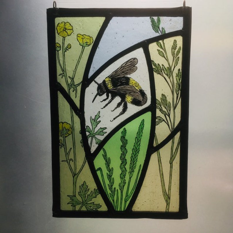 Bumble Bee Stained Glass Panel | Etsy UK