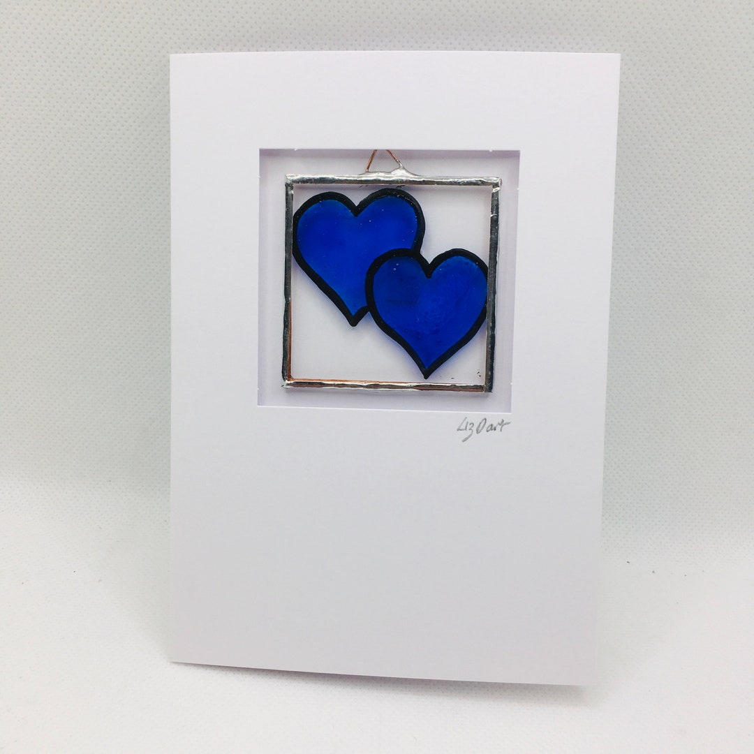 Two Blue Hearts Card - Etsy