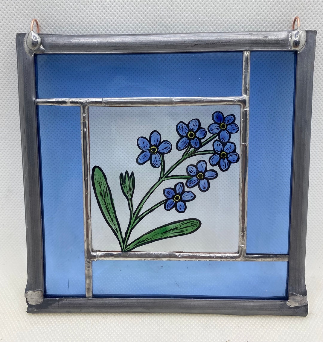 Hand Painted Forget-me-not Stained Glass Panel - Etsy