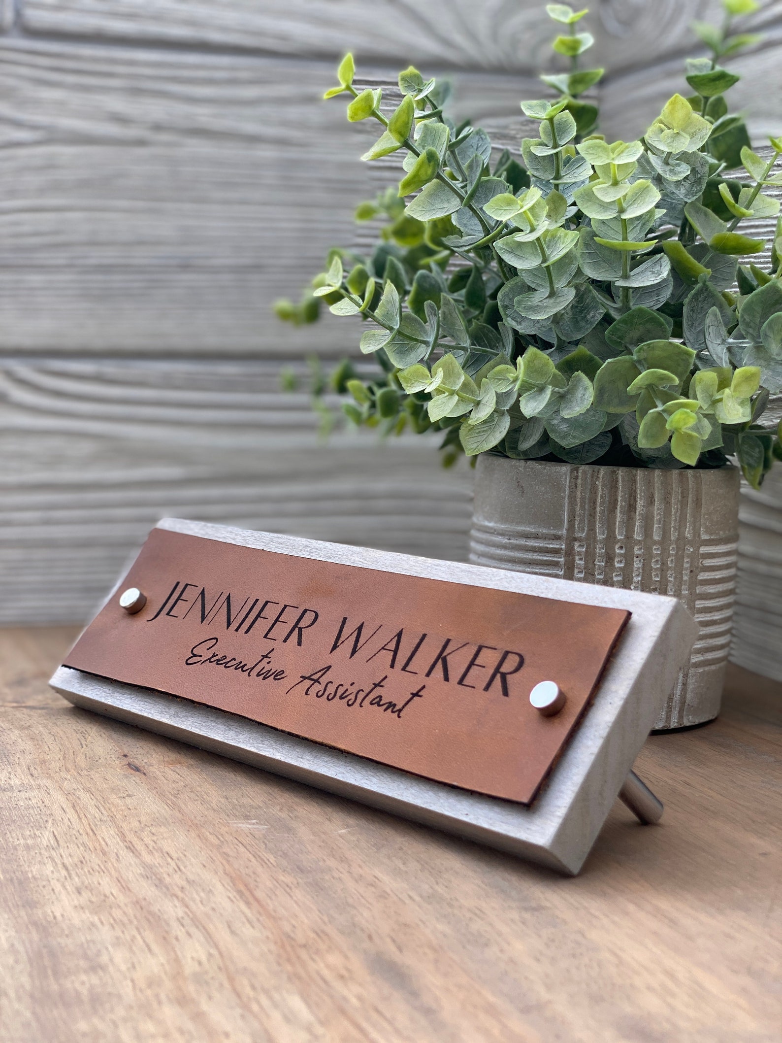 Handmade Wood & Leather Desk Name Plate, Custom - Etsy