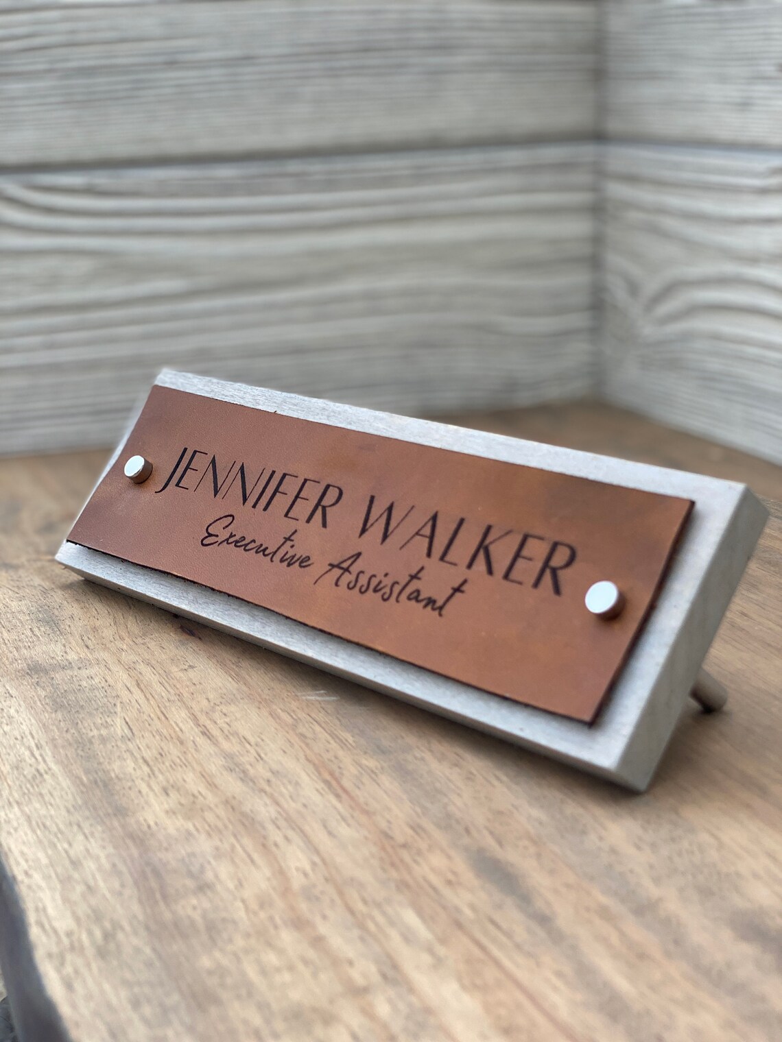 Handmade Wood & Leather Desk Name Plate Custom - Etsy