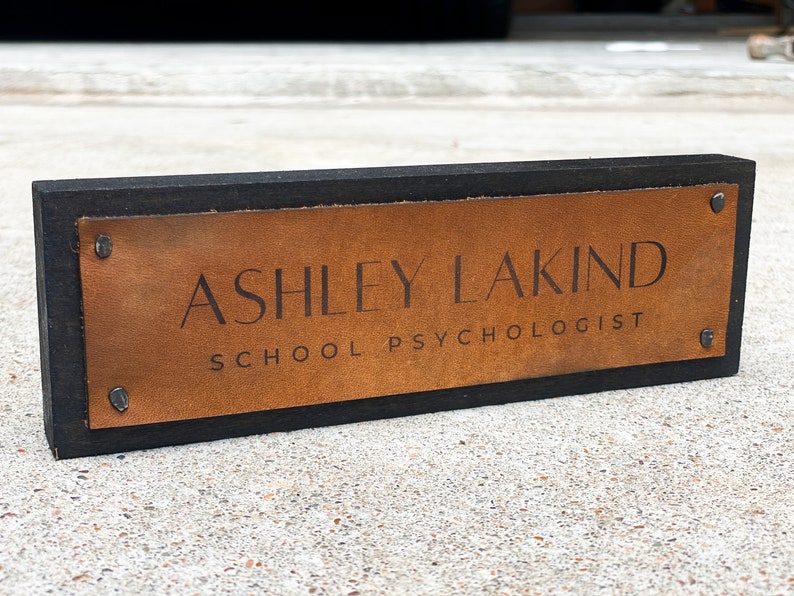 Handmade Wood & Leather Desk Name Plate Custom - Etsy