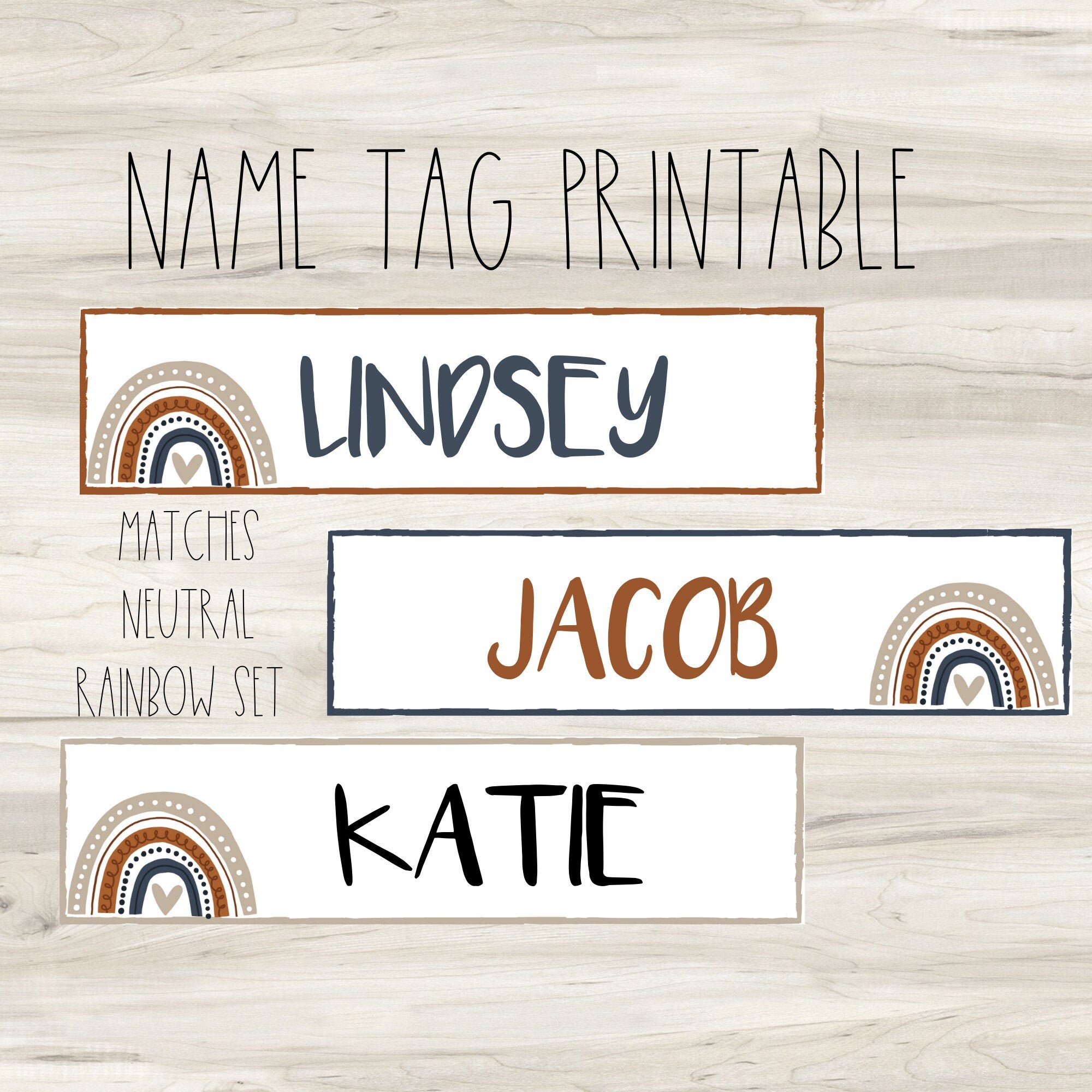 Rainbow Classroom Name Tags Boho Rainbow Classroom Neutral | Etsy