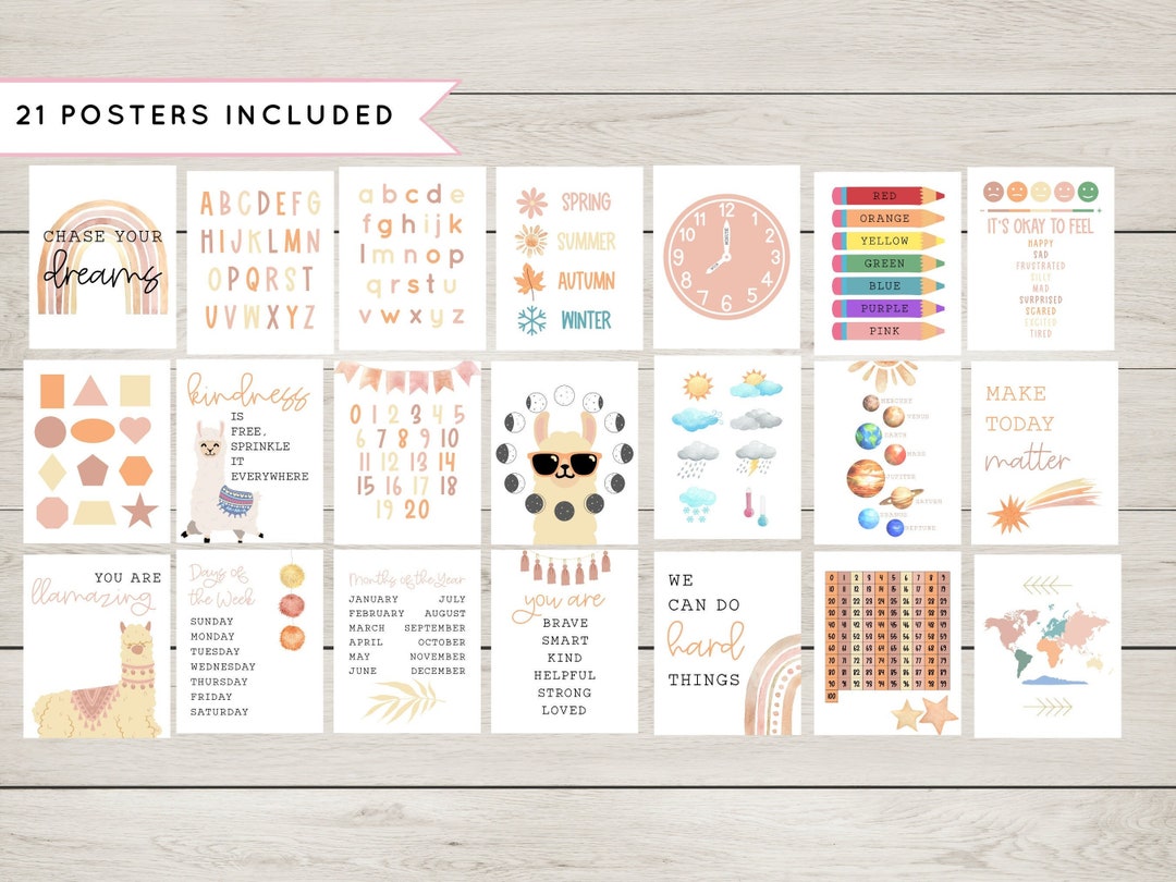Neutral Boho Classroom Educational Posters Rainbow - Etsy
