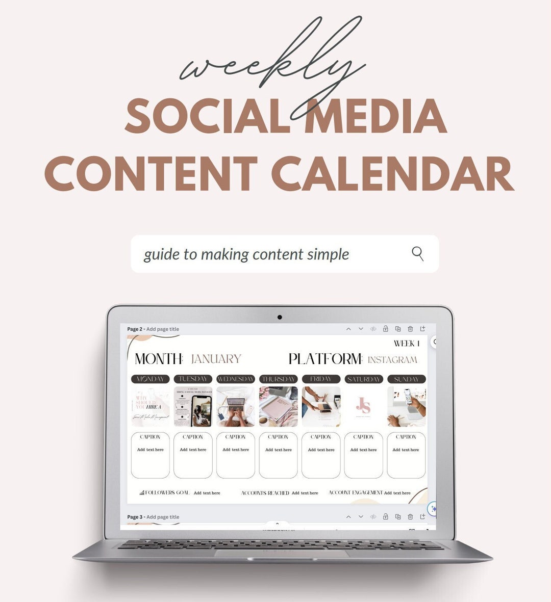 Weekly Social Media Content Calendar | Customizable Canva Template - Etsy