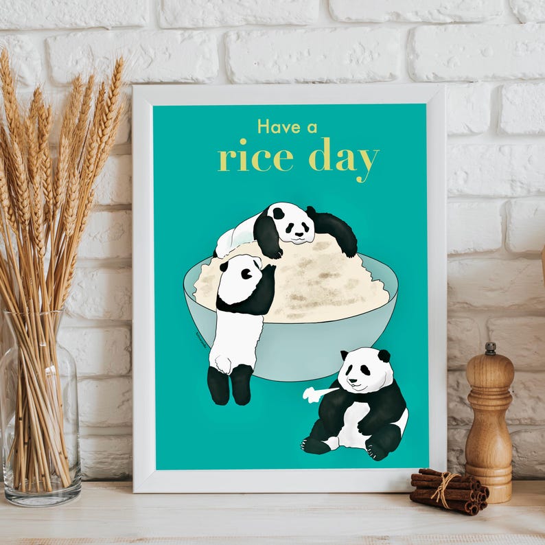 Have a Rice Day- Panda Illustration Poster - Etsy