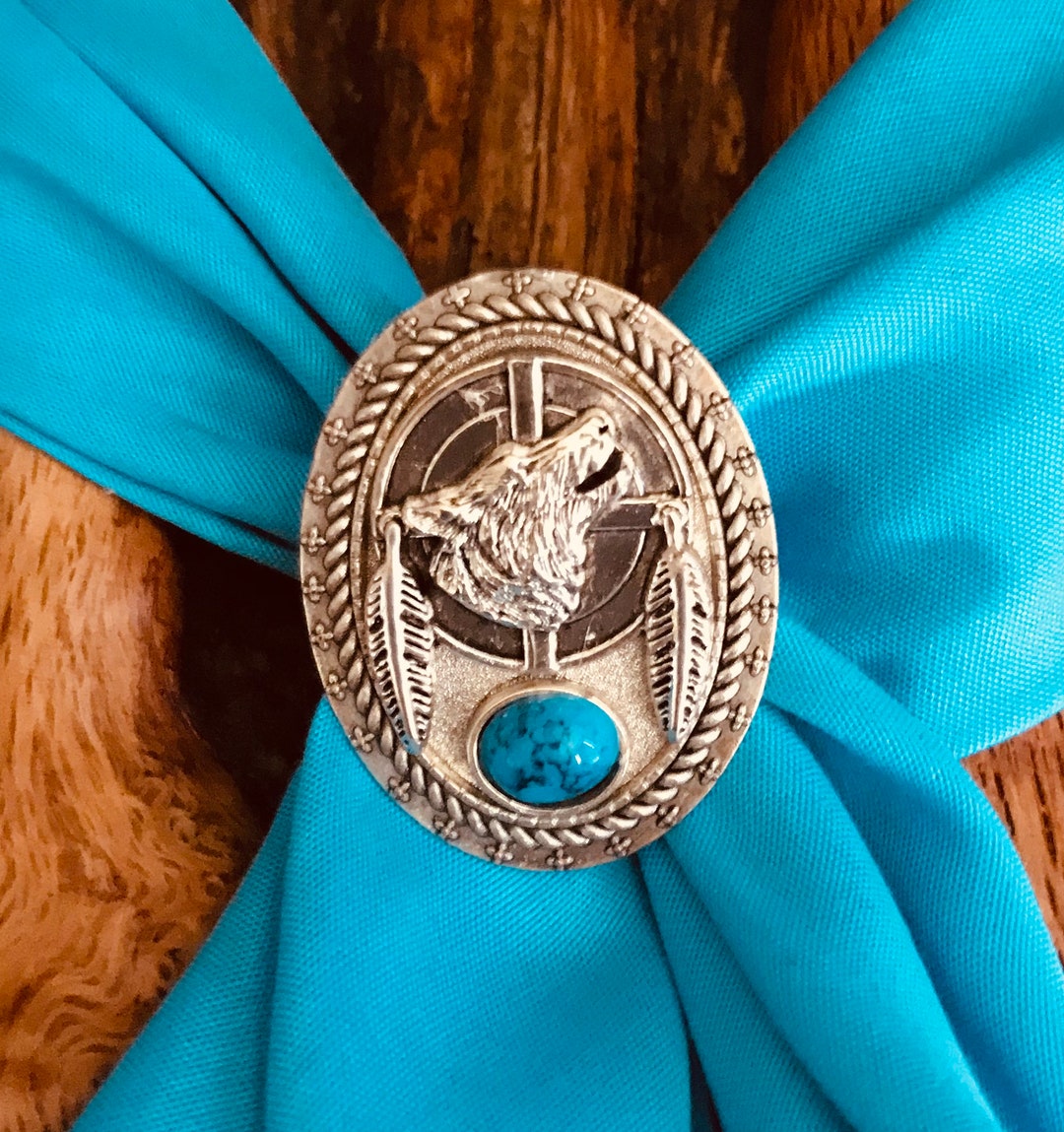Scarf Slide - Native American -navajo Wolf and Feathers - Bandana Slide ...