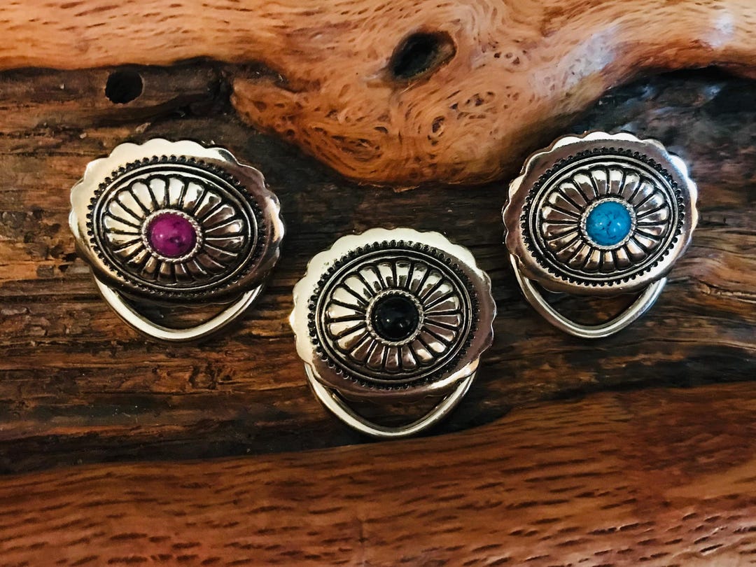 Floral Concho Scarf Slide-turquoise-plum Abd Black Stones - Etsy