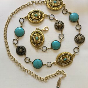 Gold Concho Chain Belt: Western Cowgirl Style With Turquoise Accents - Etsy