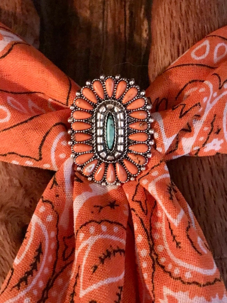 Navajo Style Faux Turquoise Scarf Slide – Tibetan Silver Wild Rag Clip ...