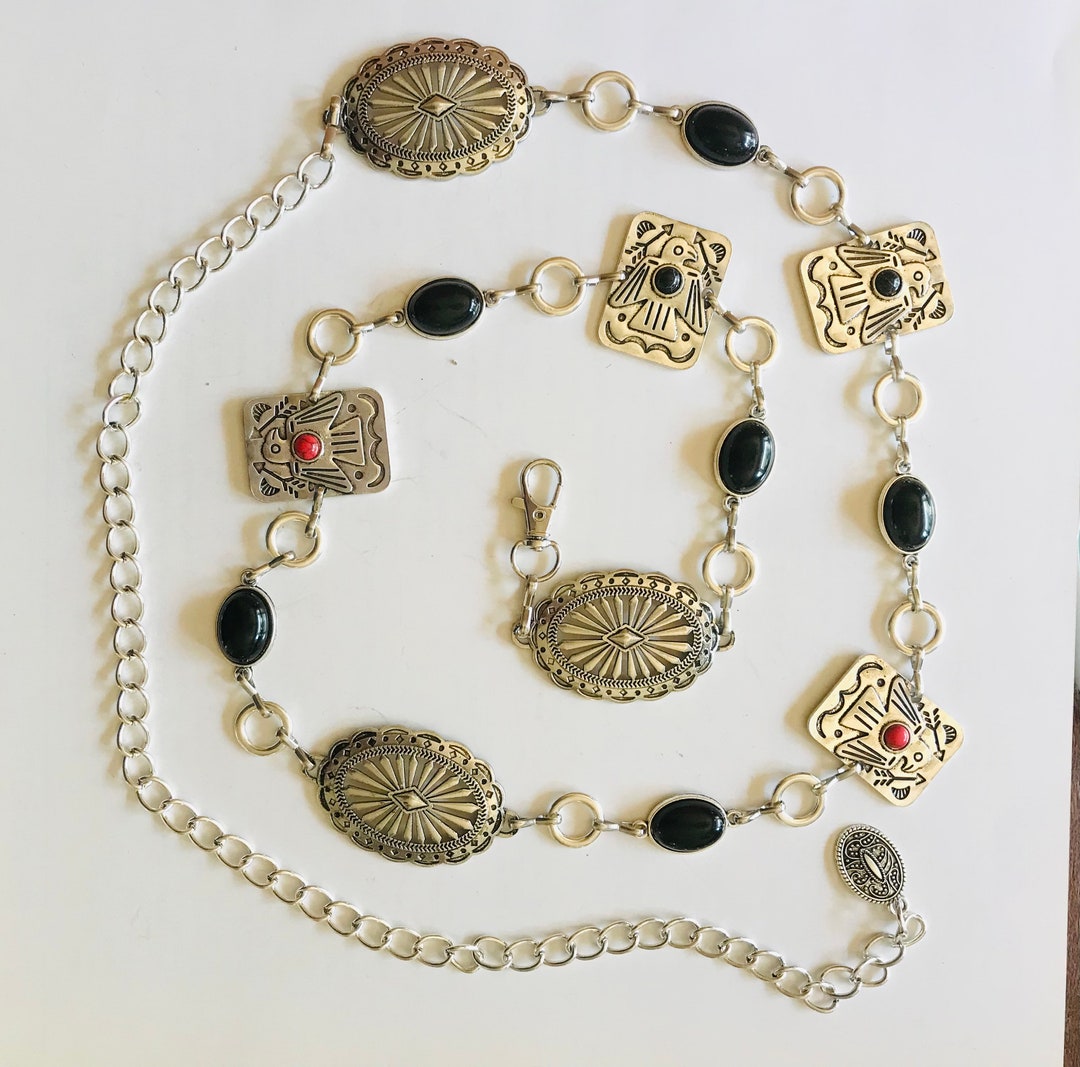 Concho Chain Belt: Thunderbird, Navajo, Cowgirl Style - Adjustable Fit ...