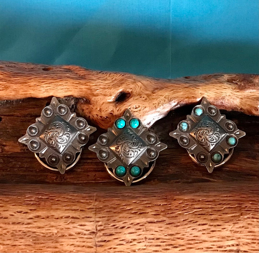 Wild Rag Concho Scarf Slide-silver Concho Berry-turquoise Beads - Etsy