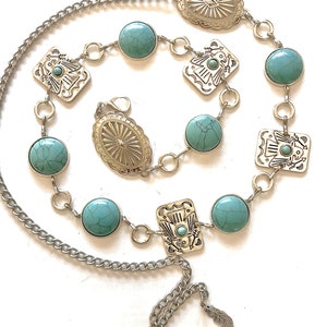 Silver Western Concho Link Chain Belt | Boho Turquoise | Navajo ...