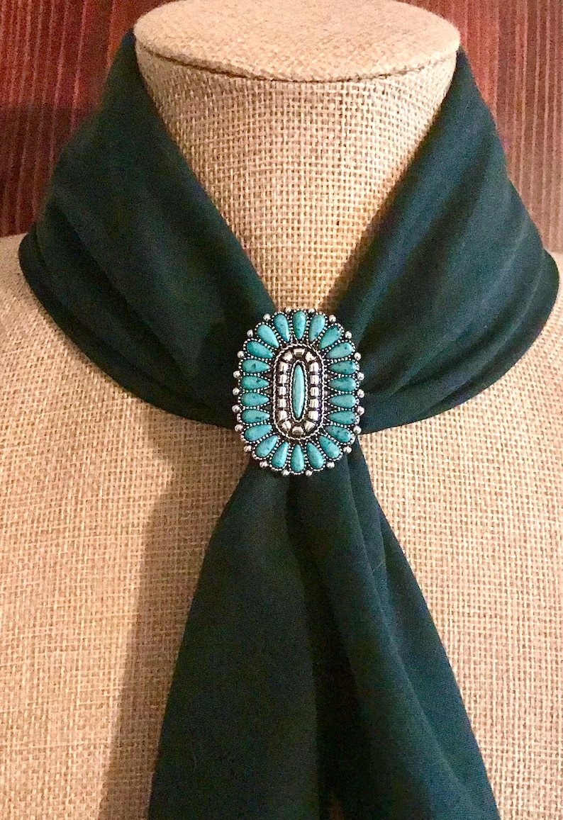 Navajo Style Faux Turquoise Scarf Slide – Tibetan Silver Wild Rag Clip ...