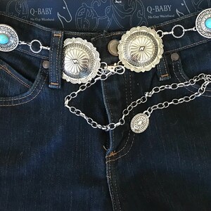 Western Silver Concho Link Chain Belt | Boho Turquoise | Cowgirl Waist ...