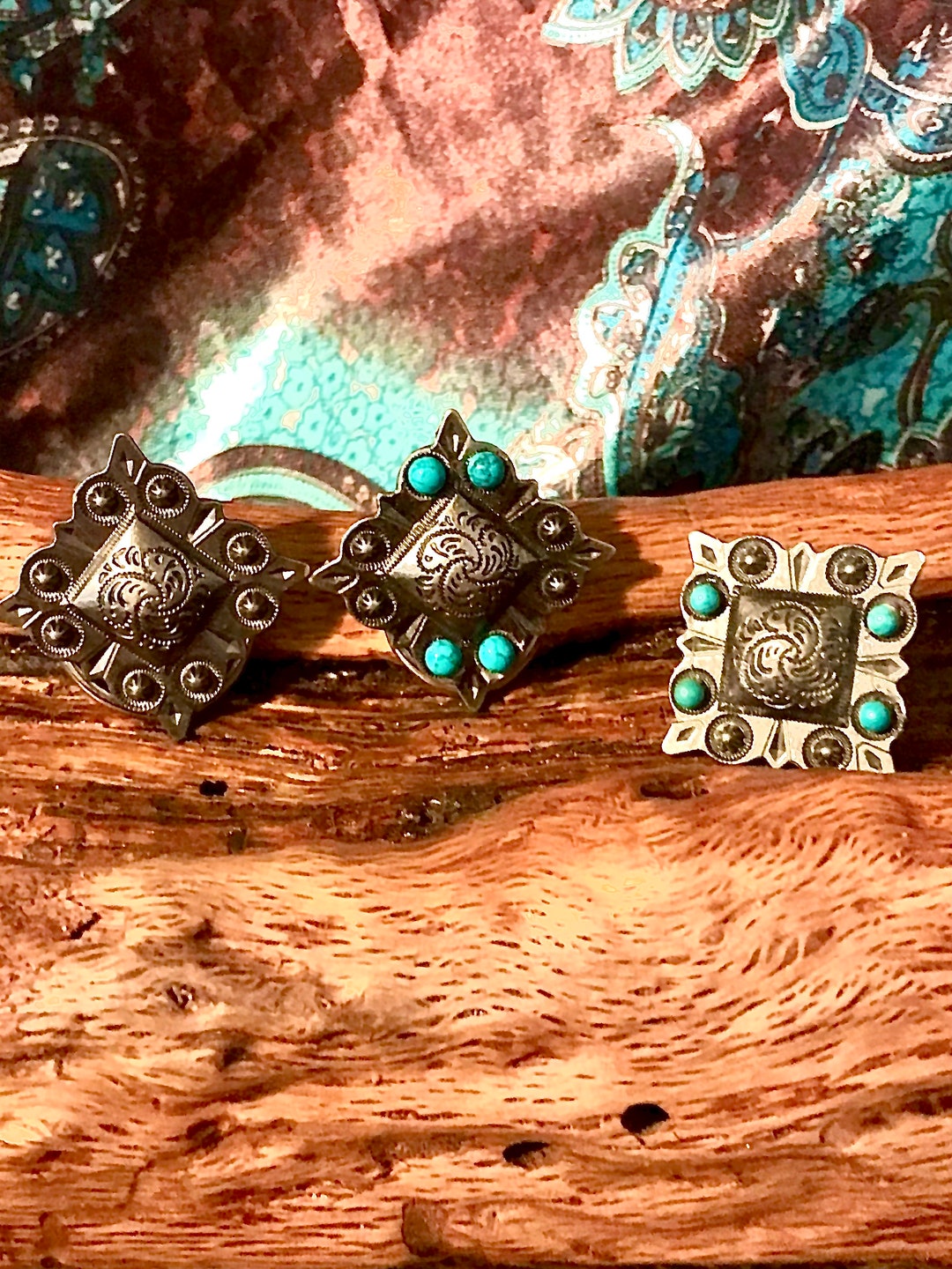 Wild Rag Concho Scarf Slide-silver Concho Berry-turquoise Beads - Etsy