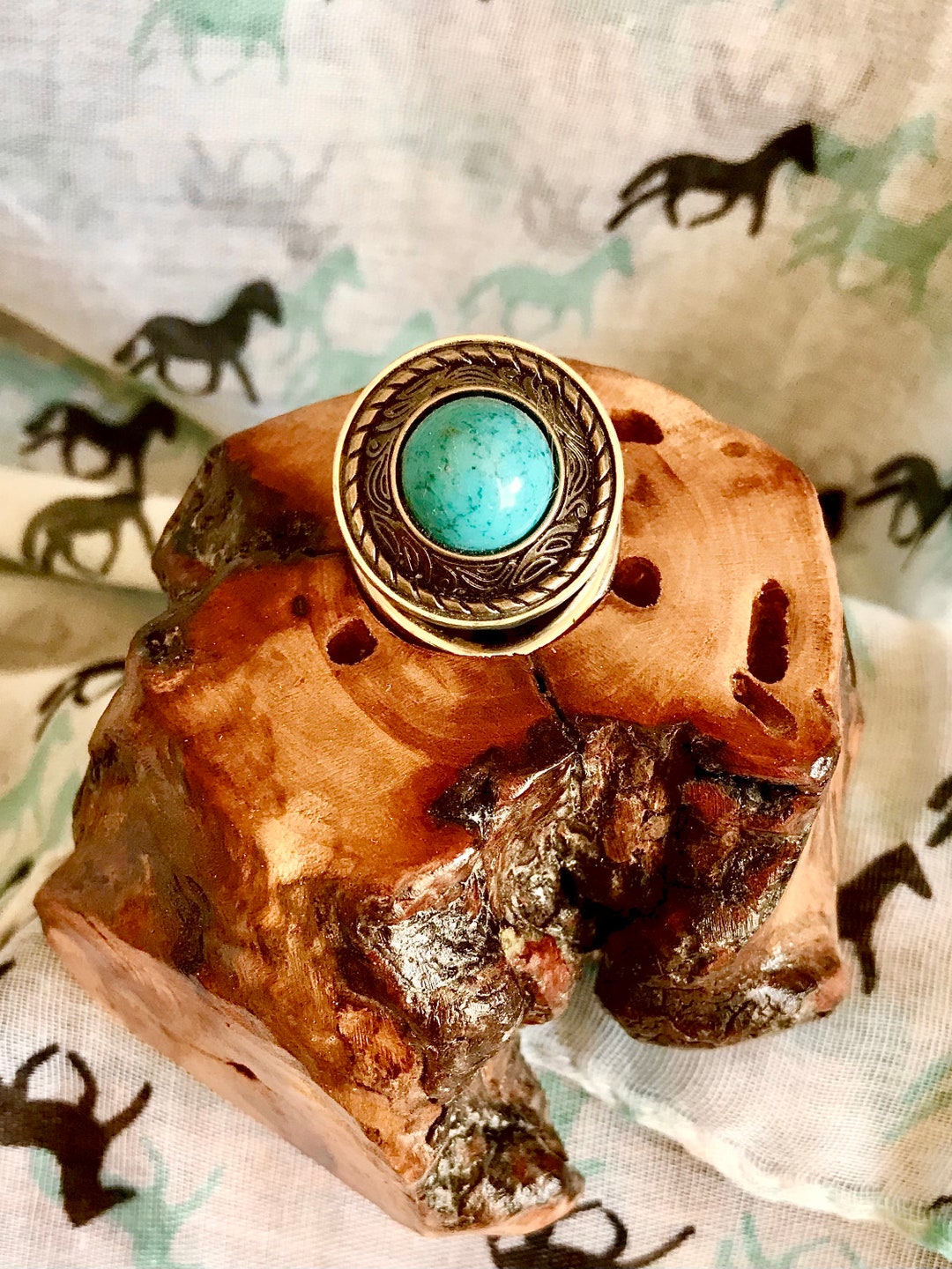 Western Neckerchief Slide, Round Floral Design With Larger Turquoise ...