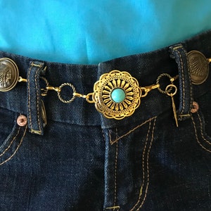 Gold Concho Chain Belt: Turquoise Stone, Western Cowgirl Style - Etsy