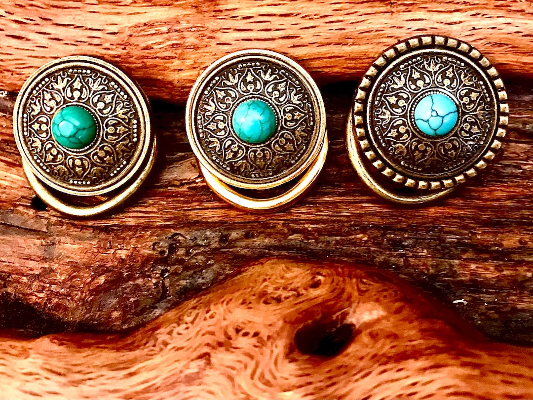 Concho Scarf Slide-brass With Turquoise Bead - Etsy