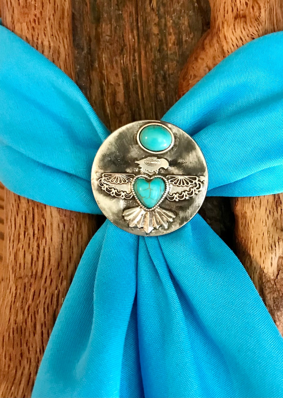 Native American Thunderbird Scarf Slide Accented With Turquoise Colored ...