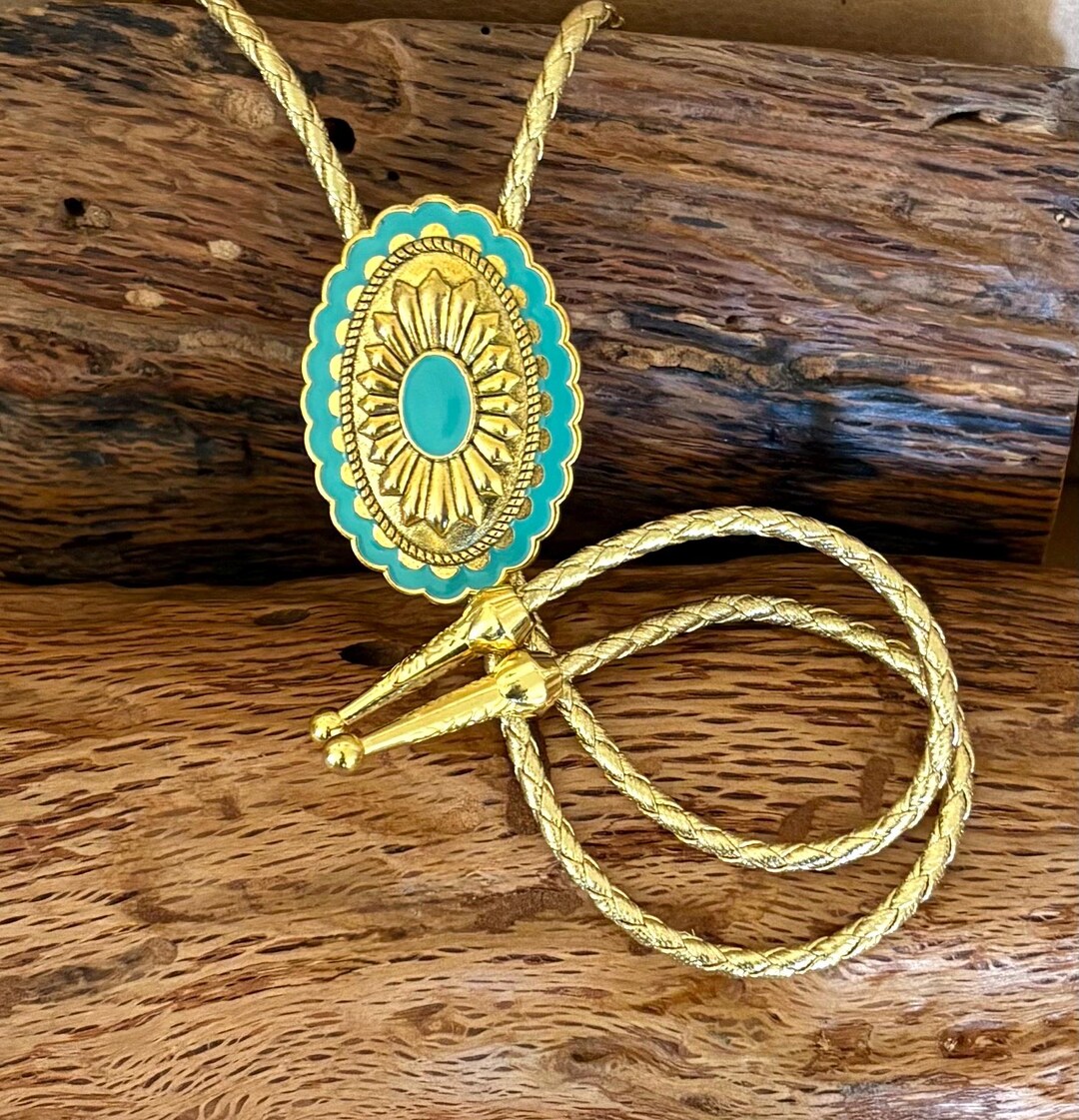 Gold Tone Bolo Tie - Turquoise Color Accents -cowboy/cowgirl Western ...