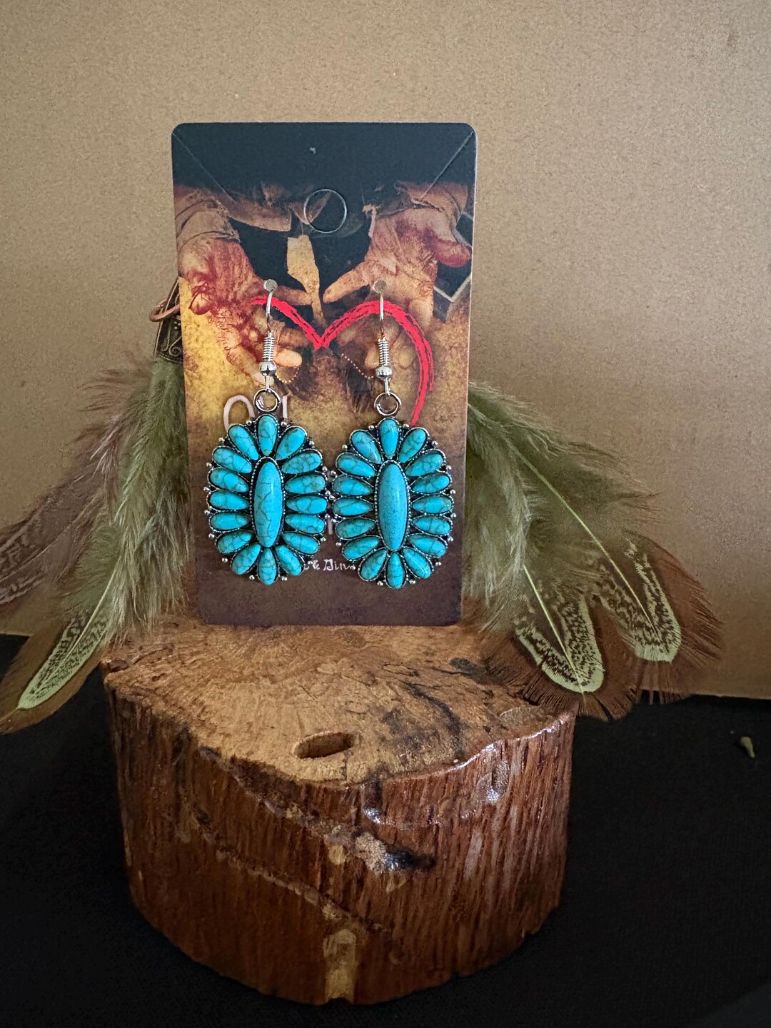 Turquoise Earrings - -scalloped Cluster Stone - Etsy