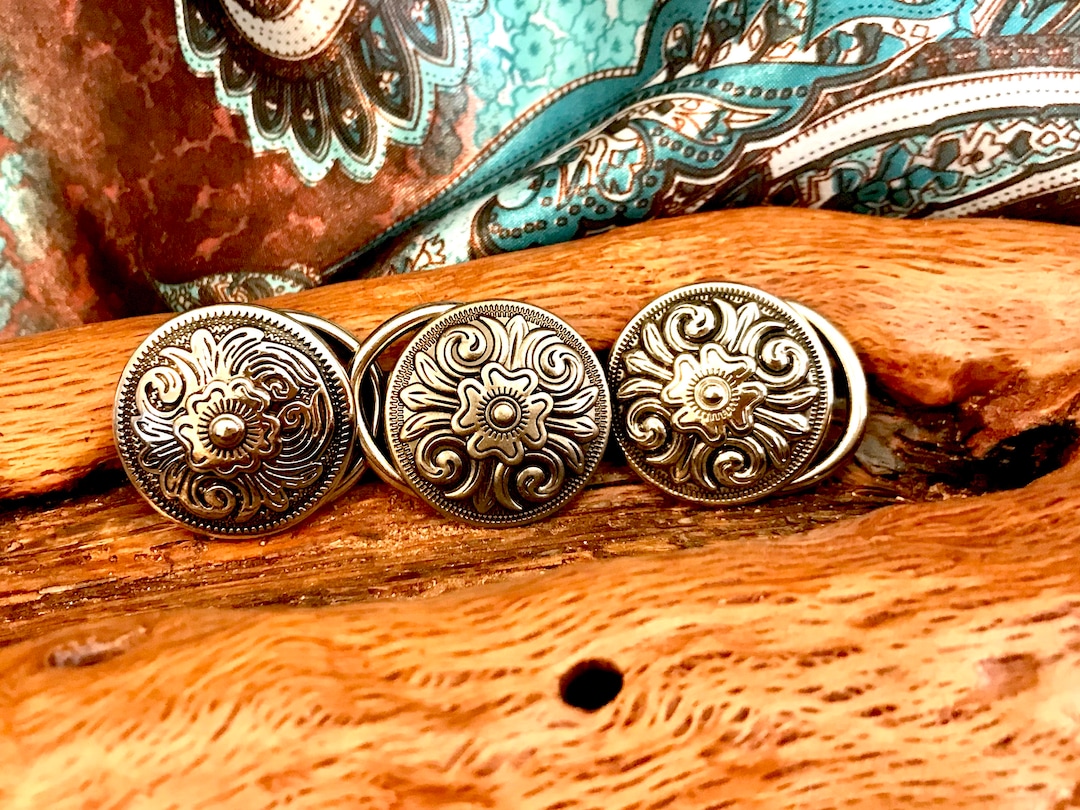 Western Neckerchief Slide, Silver Etched Floral Design, Wide Rag ...