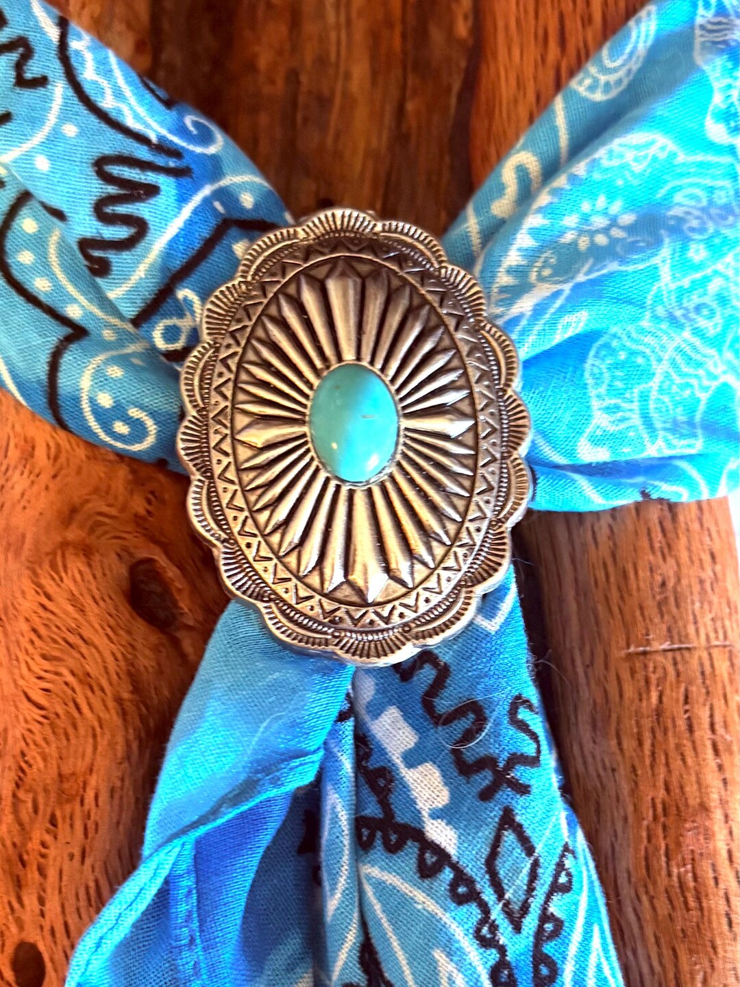 Wild Rag Slide | Bandana Oval Slide| Etched Floral Faux Turquoise ...