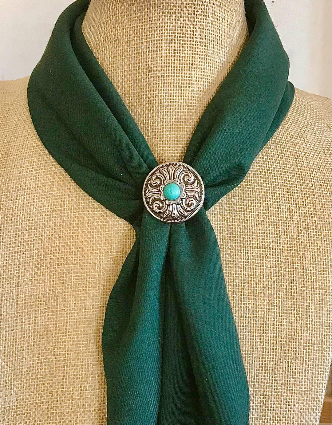 Western Neckerchief Slide: Silver Floral Concho With Turquoise - Etsy UK