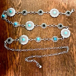 Silver Concho Belt Western Silver and Turquoise Western Chain Belt ...