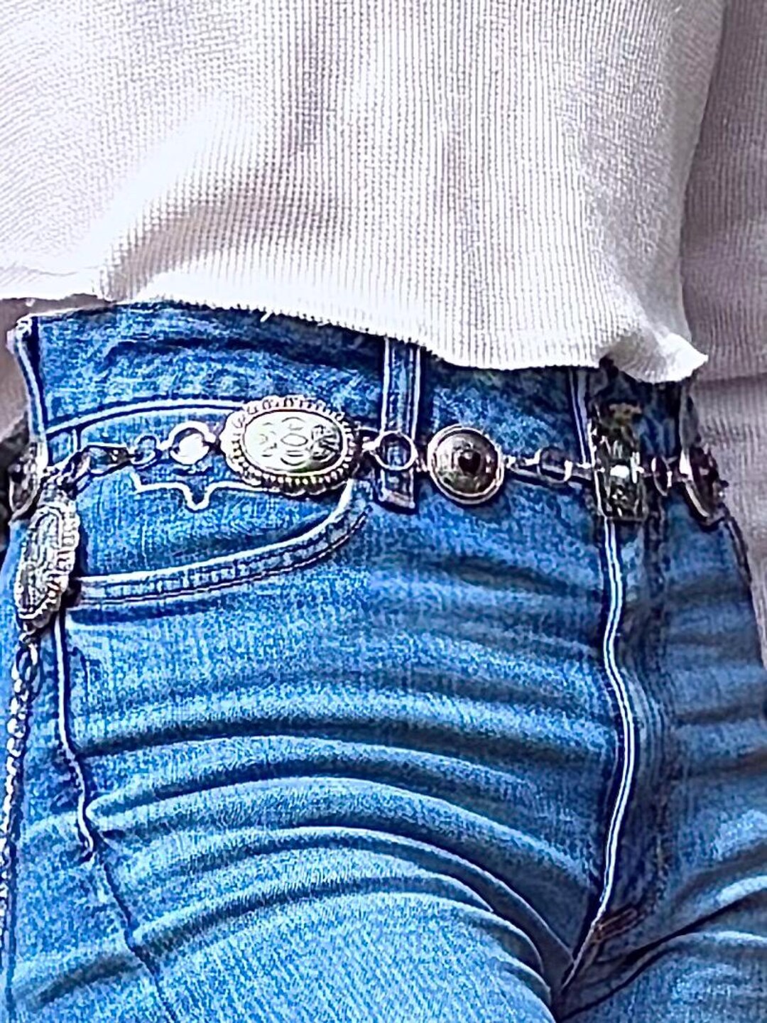 Concho Chain Belt | Western Silver Conchos | Thunderbird | Navajo ...