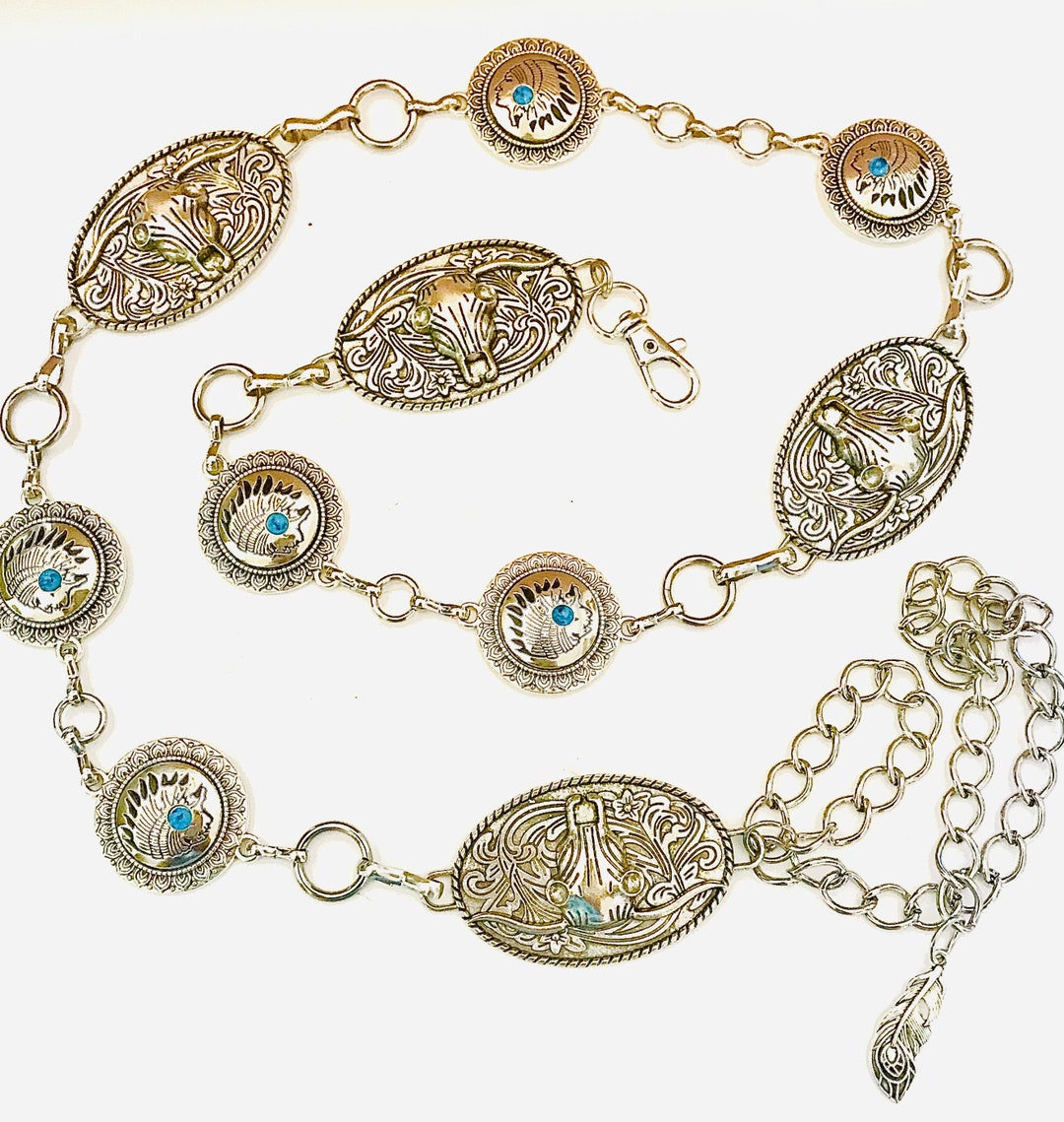 Silver Western Concho Bull Head Link Chain Belt Longhorn Steer Cowgirl ...