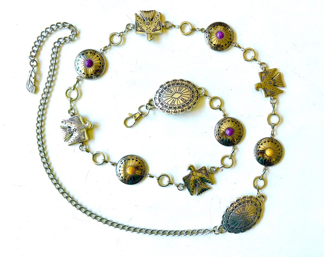 Concho Chain Belt | Thunderbird | Navajo | Cowgirl Metal Belt | Vintage ...