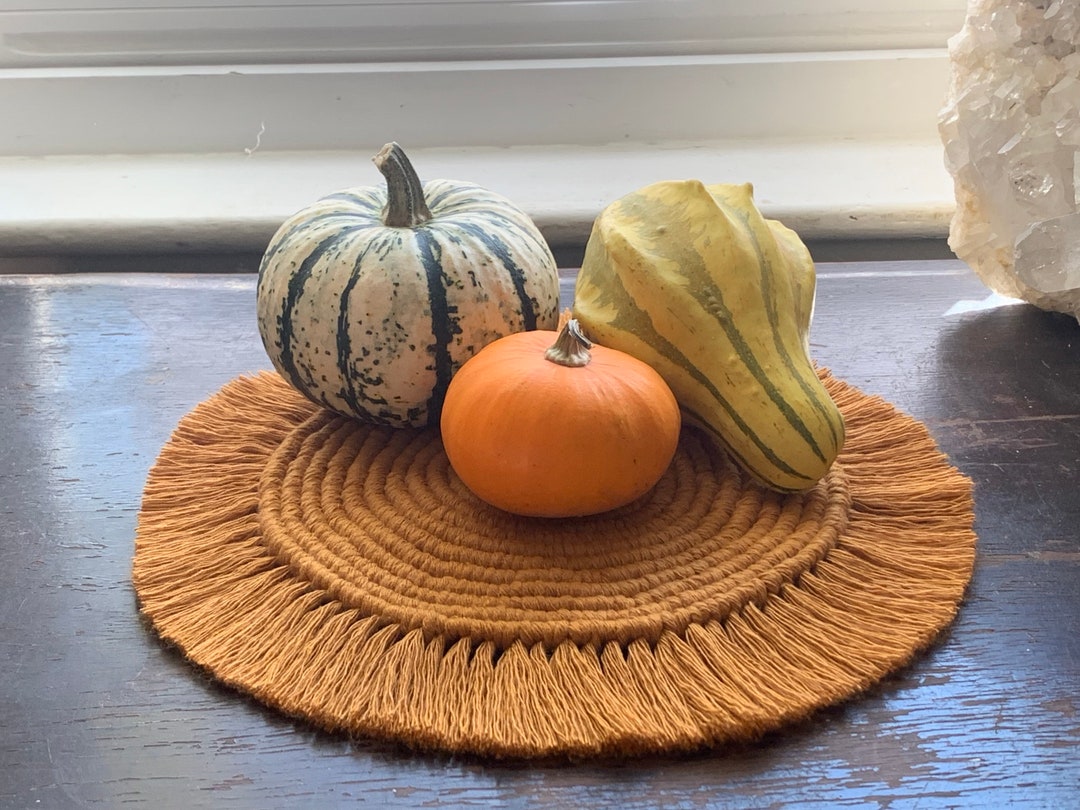 Large Orange Macrame Mat - Etsy