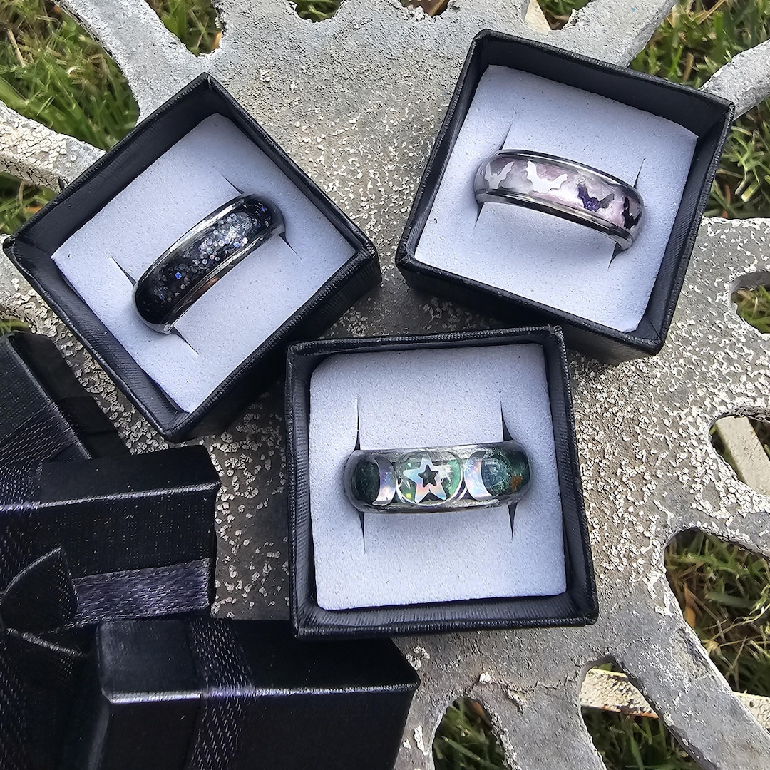 ONE Handmade Resin Goth Band Ring - Stainless Steel, Size 10/11 - Etsy