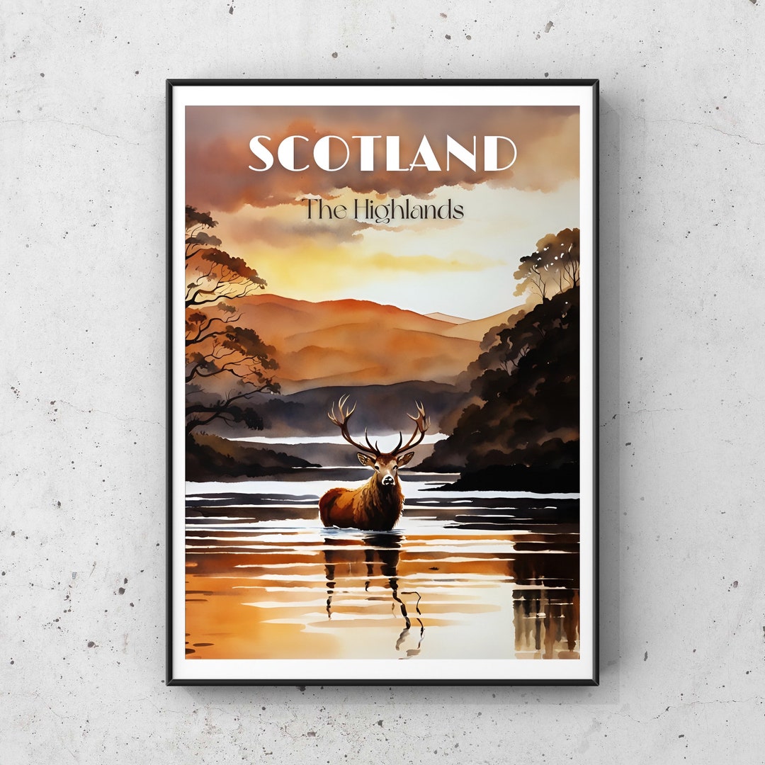 Scottish Highlands Stag Print: Vintage Scotland Travel Poster - Etsy UK