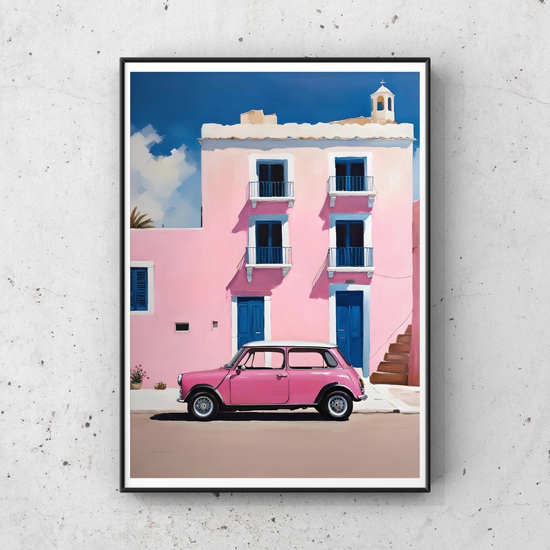 Ibiza Print, Ibiza Poster, Vintage Ibiza, Pink, Vintage Mini, Retro Ibiza, Ibiza Town, Ibiza ...